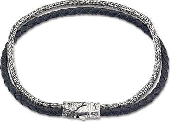 SAMUEL B. Sterling Silver Dual Strand Leather Tulang Naga Bracelet ...