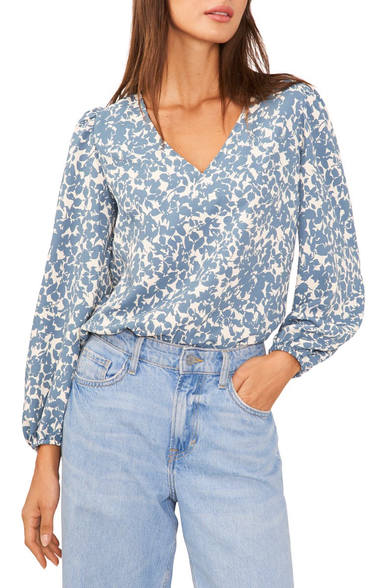 1.STATE Print Balloon Sleeve V-Neck Top | Nordstromrack