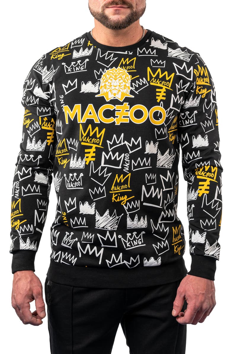 Maceoo Kingdom Black Print Stretch Cotton Graphic Crewneck Sweater ...