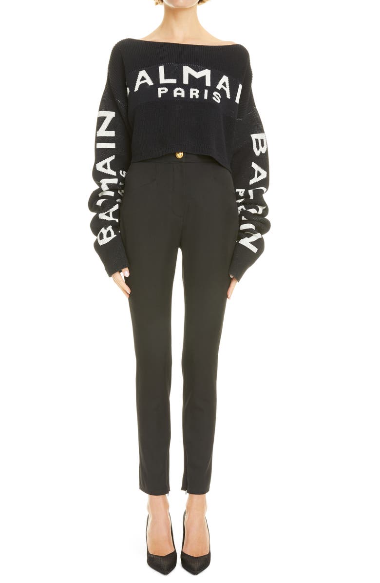 Balmain Intarsia Logo Crop Sweater | Nordstrom