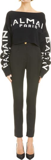 Balmain Intarsia Logo Crop Sweater | Nordstrom