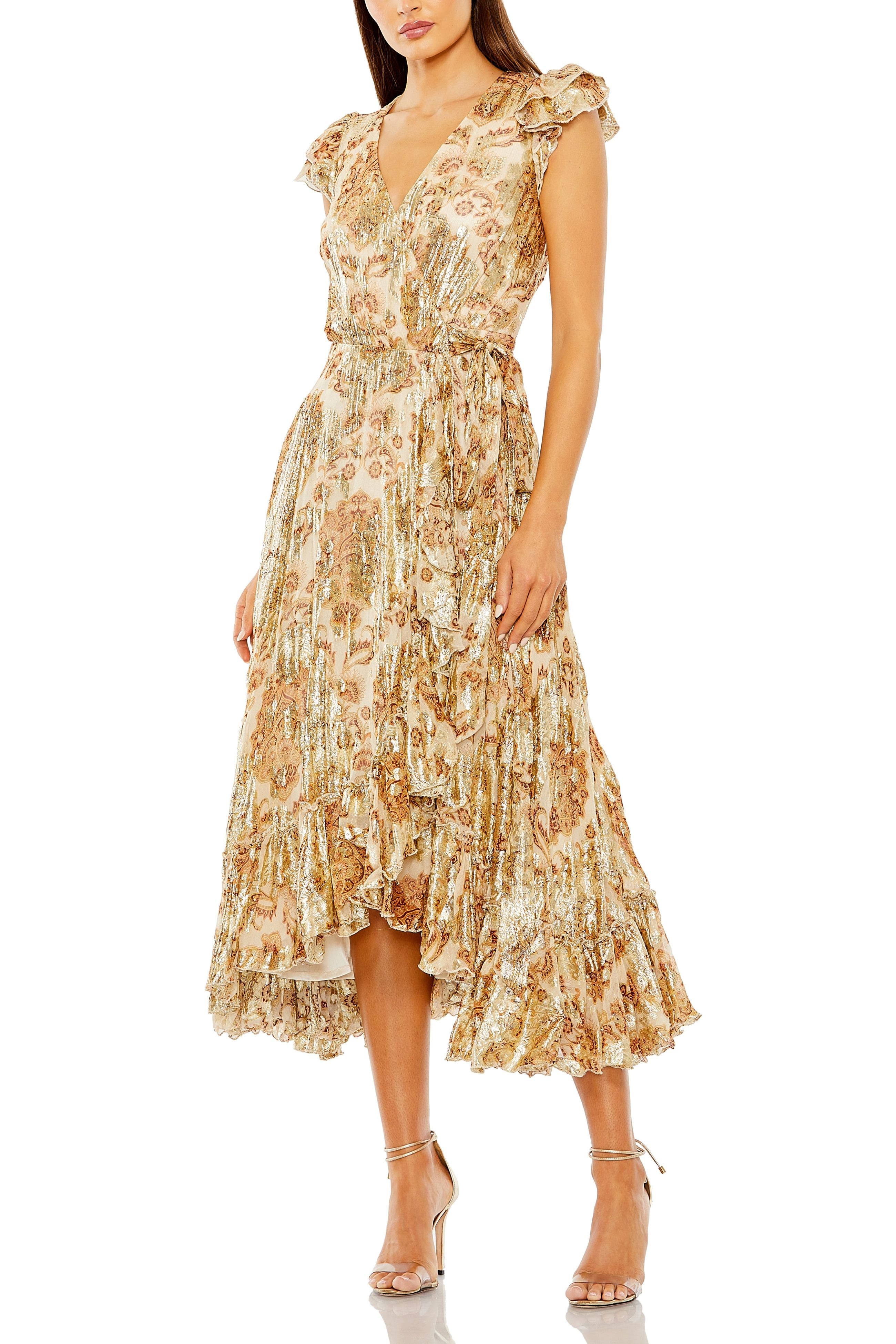 Mac Duggal Flutter Sleeve Floral Wrap Midi Dress | Nordstrom