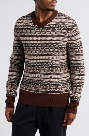PUMA x The Brooklyn Circus Stripe Wool Blend V-Neck Sweater | Nordstrom