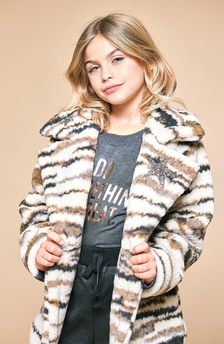 Hannah Banana Kids' Faux Fur Animal Stripe Rhinestone Star Patch Coat ...