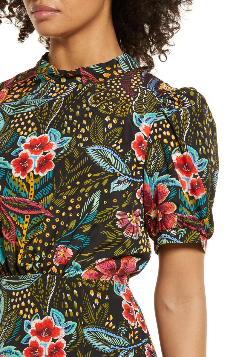 Julia Jordan Floral Print Tie Neck Midi Dress | Nordstromrack