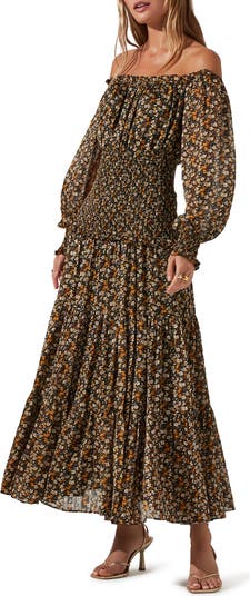 ASTR the Label Embrey Off the Shoulder Long Sleeve Maxi Dress ...