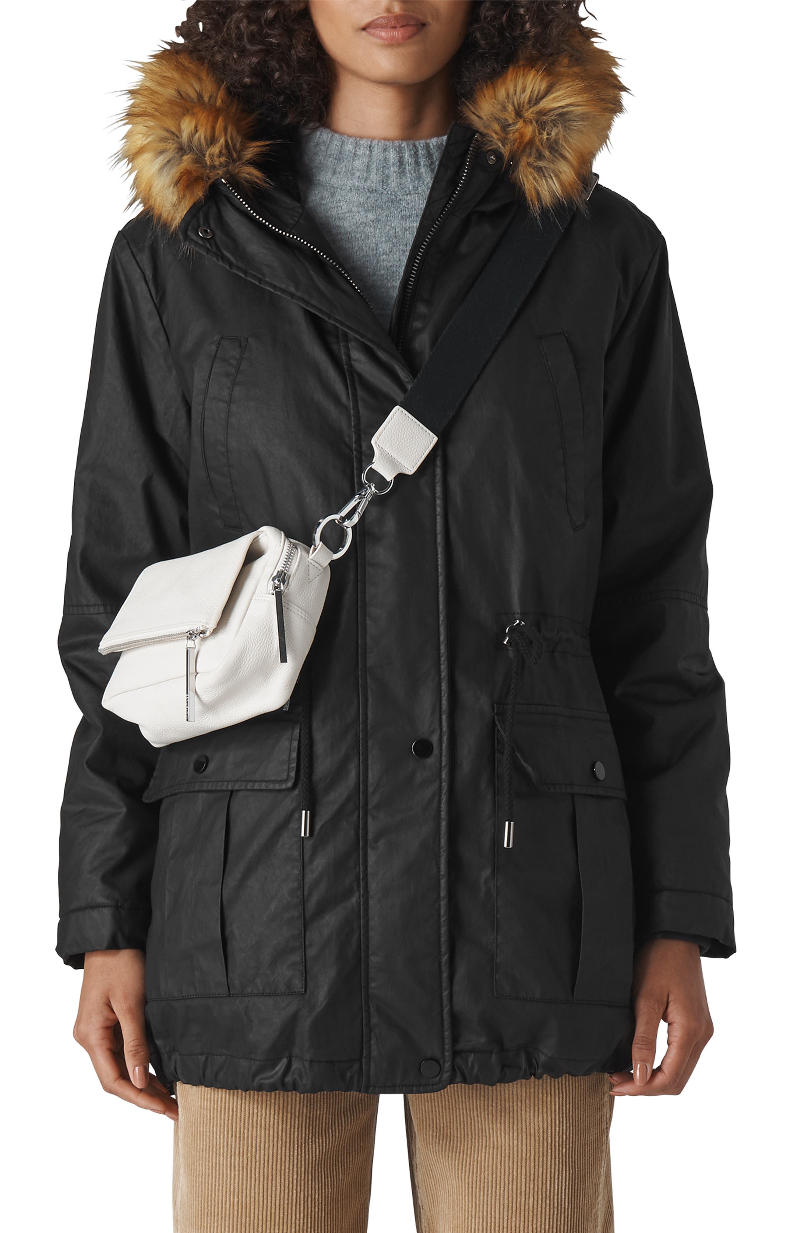 Whistles Faux Fur Trim Waxy Parka | Nordstrom