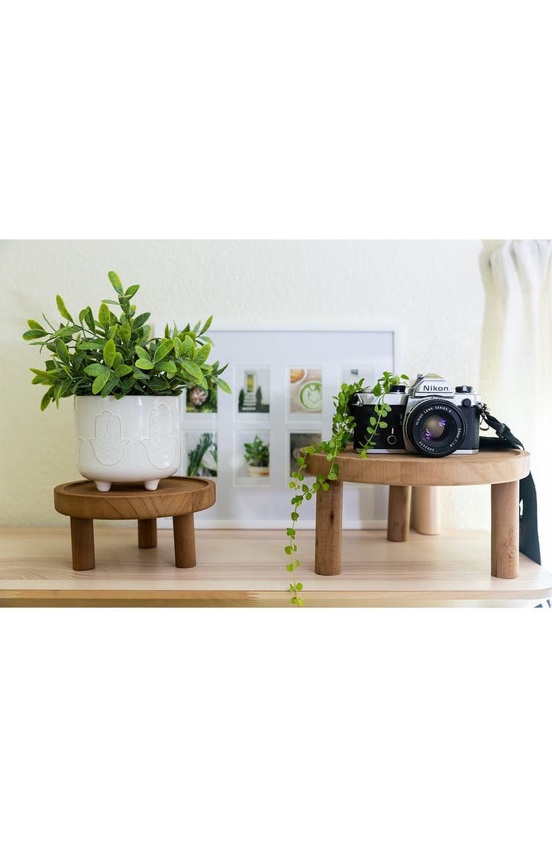 FLORA BUNDA Dark Brown 10" & 7" Wood Footed Plant Stand 2-Piece Set ...