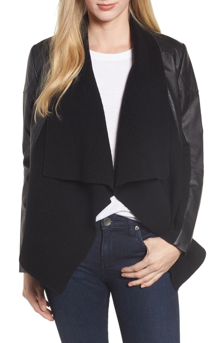 Caslon® Ribbed Drape Front Faux Leather Jacket | Nordstrom