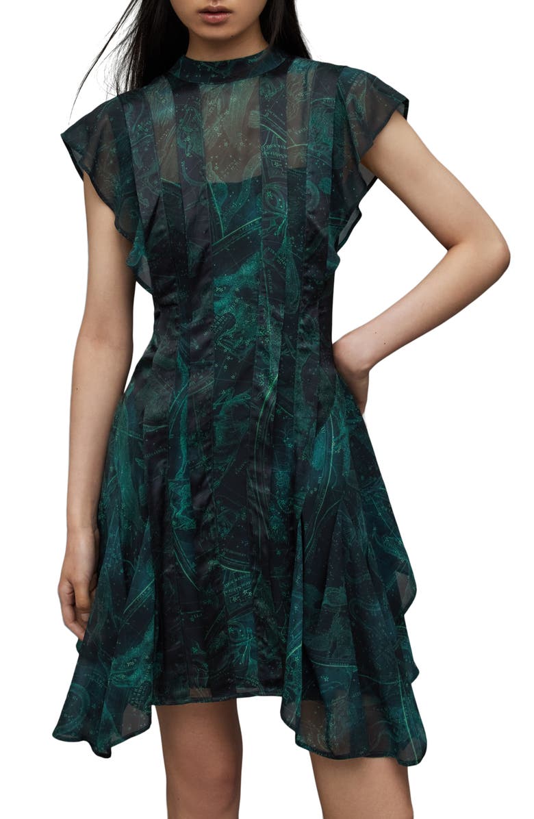 AllSaints Fleur Zig Flutter Sleeve Dress | Nordstromrack