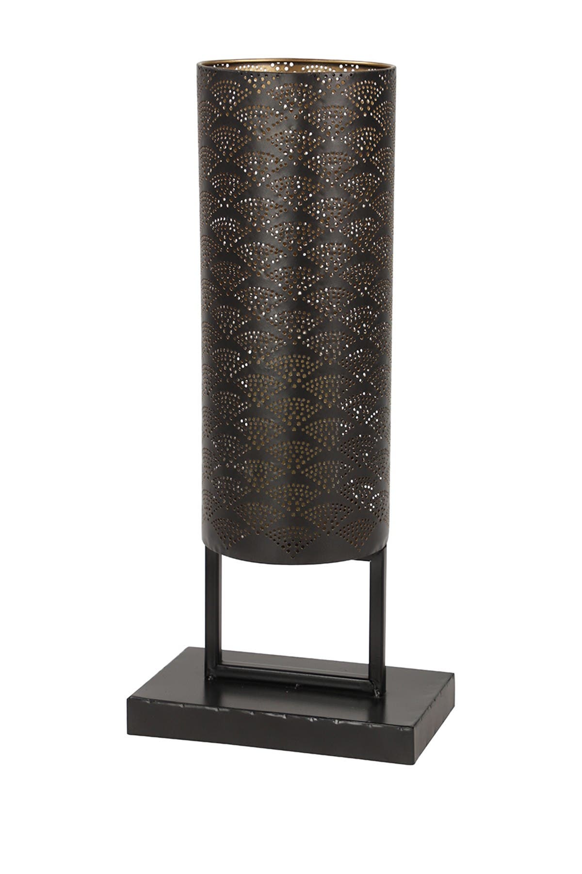 WILLOW ROW Modern Style Large Black Cylinder Metal Lantern with Pierced ...