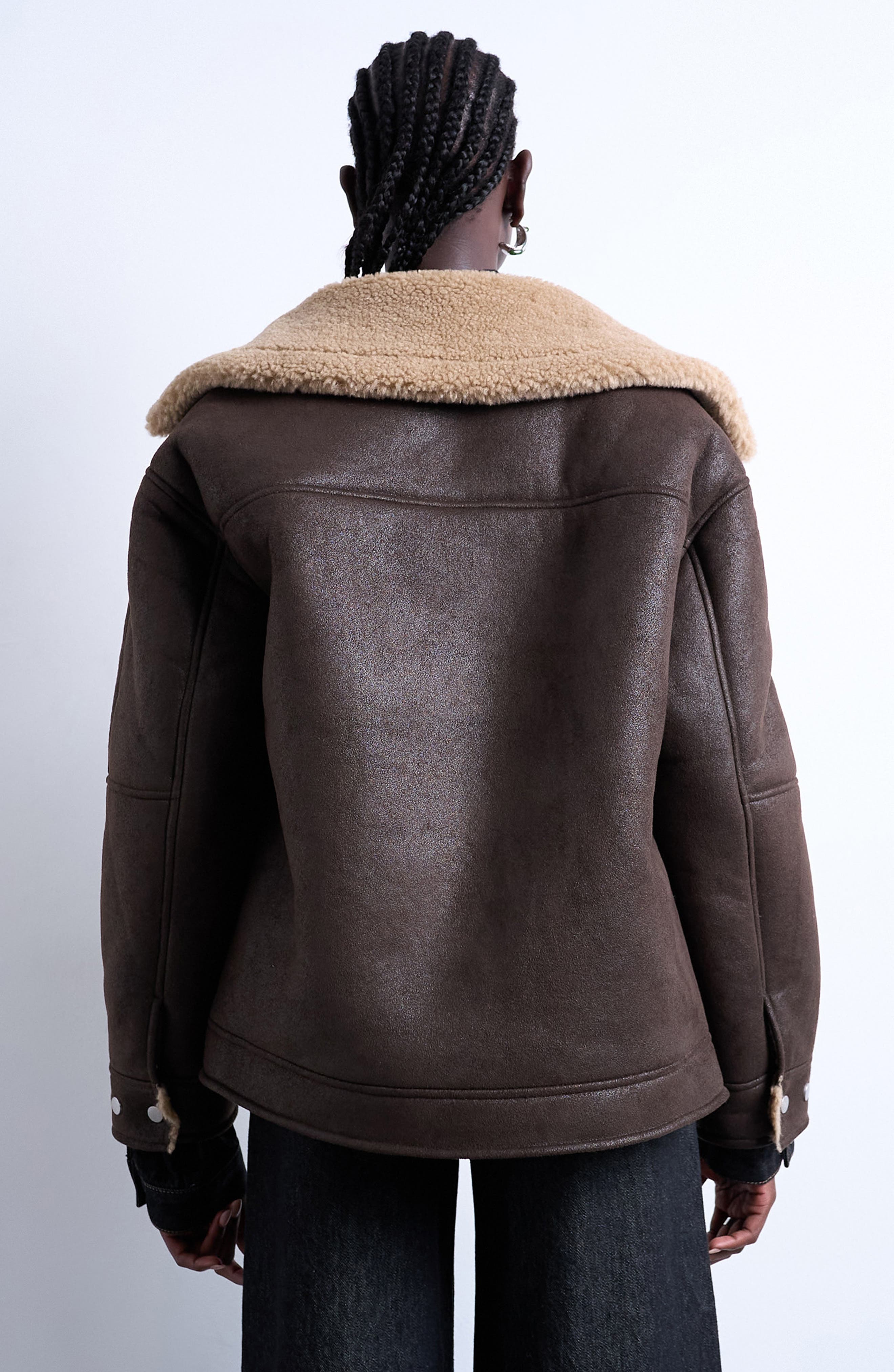 Topshop Faux Shearling Oversize Aviator Jacket | Nordstromrack