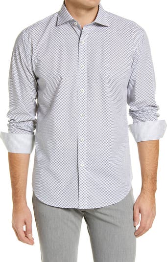 Bugatchi Shaped Fit Geo Pattern Button-Up Shirt | Nordstrom