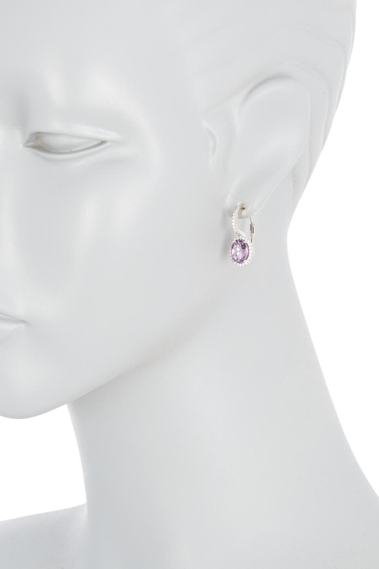 Sterling Silver Simulated Diamond & Oval Amethyst Drop Earrings (Women ...