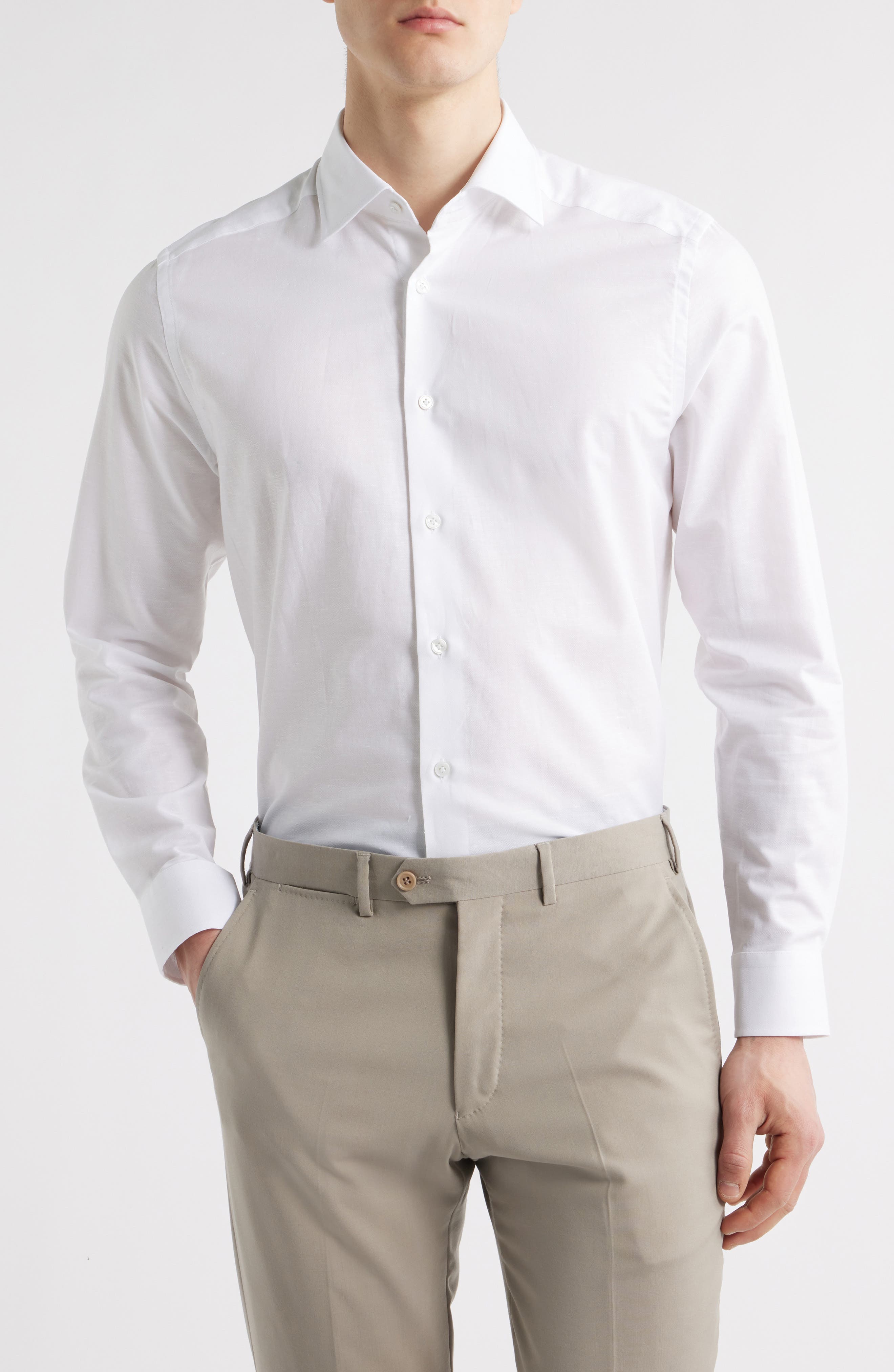 Jack Victor Danforth Stretch Cotton & Linen Blend Dress Shirt | Nordstrom