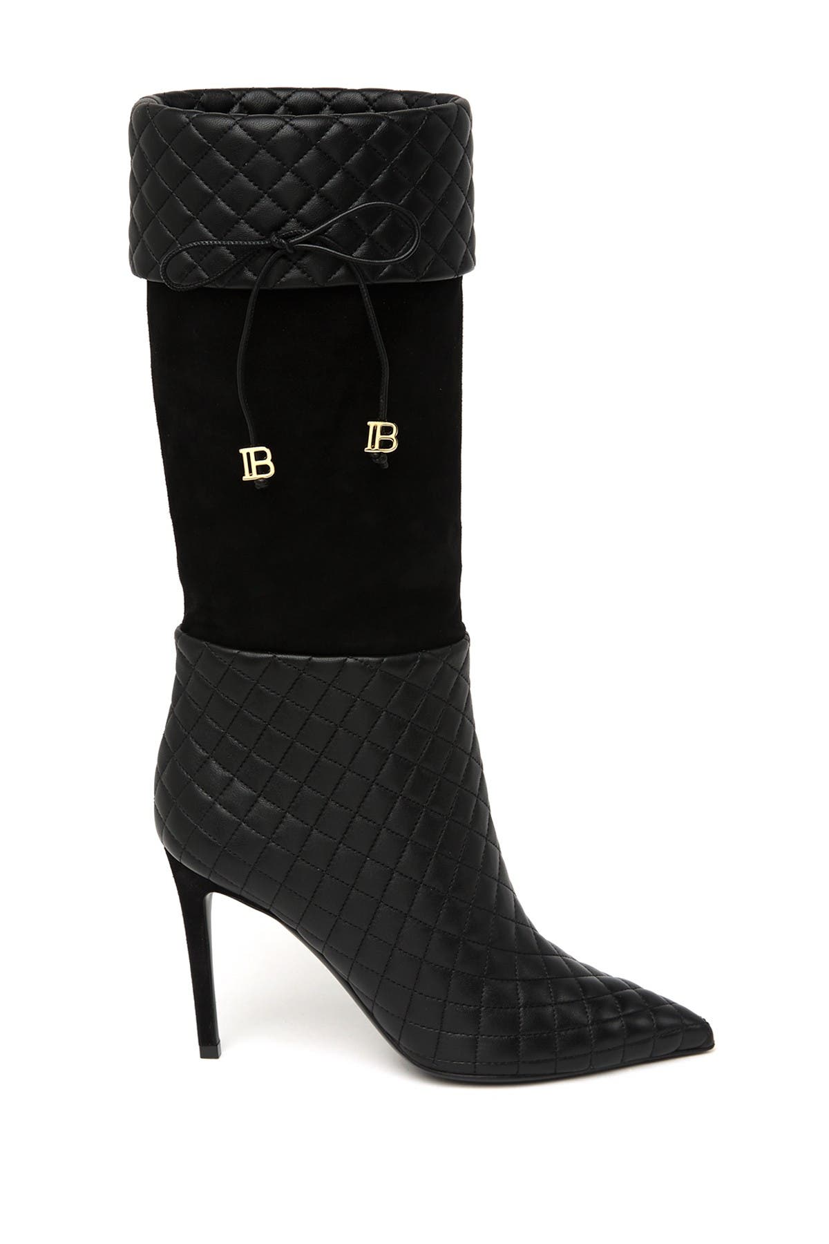 Balmain Pointed Toe Quilted Leather Calf Boot | Nordstromrack