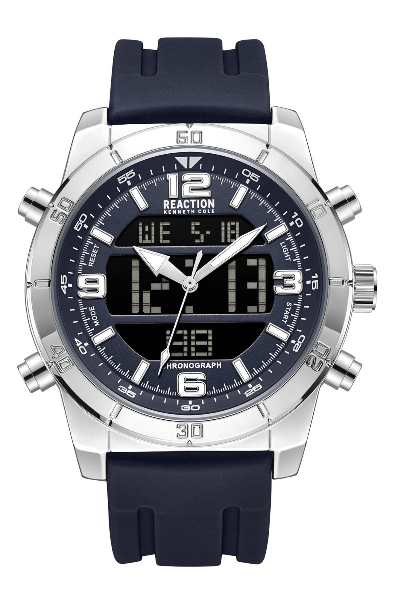 Kenneth Cole Reaction Ana-Digit Silicone Strap Watch, 48mm | Nordstromrack