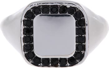 Abound Silver-Tone Pavé Crystal Border Signet Ring | Nordstromrack