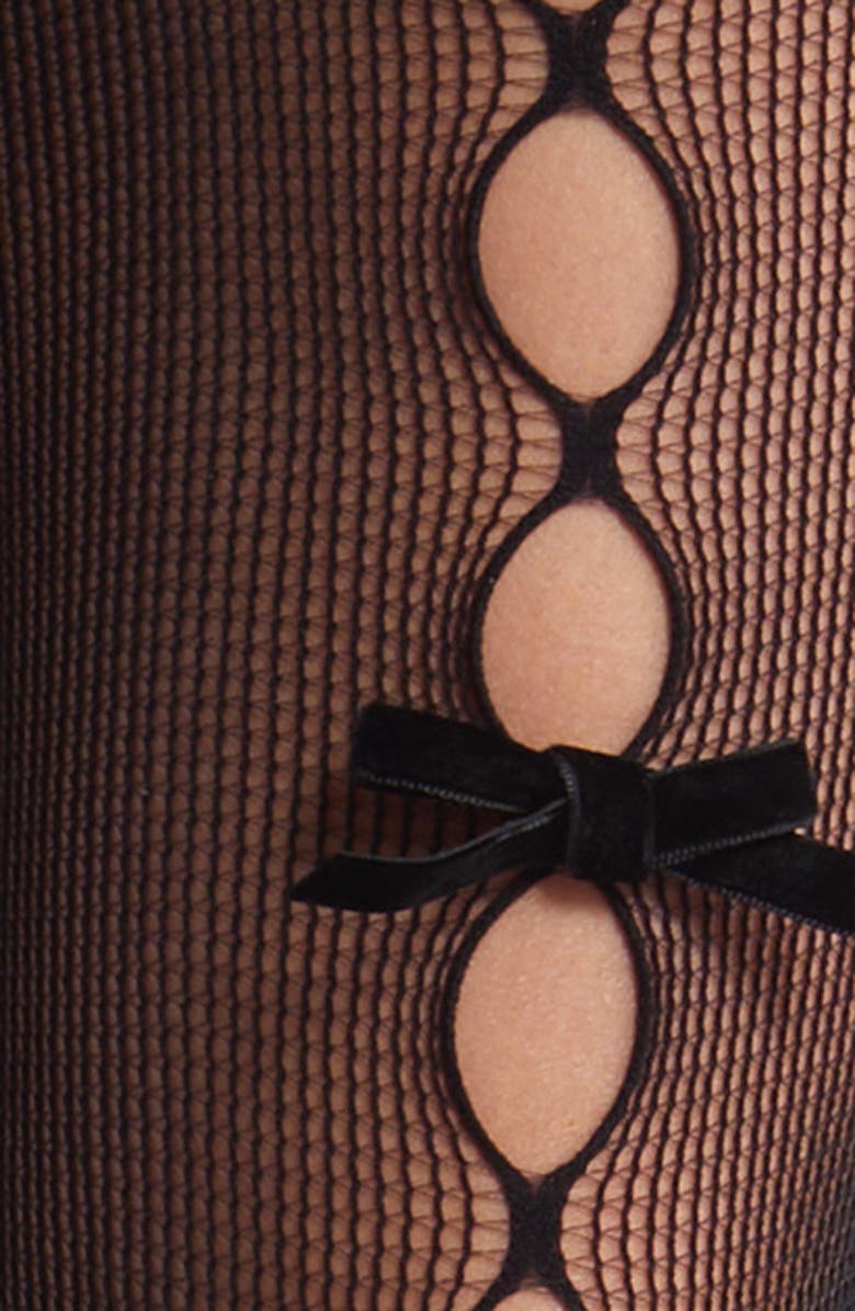 HIGH HEEL JUNGLE Velvet Bow Cutout Fishnet Tights | Nordstrom