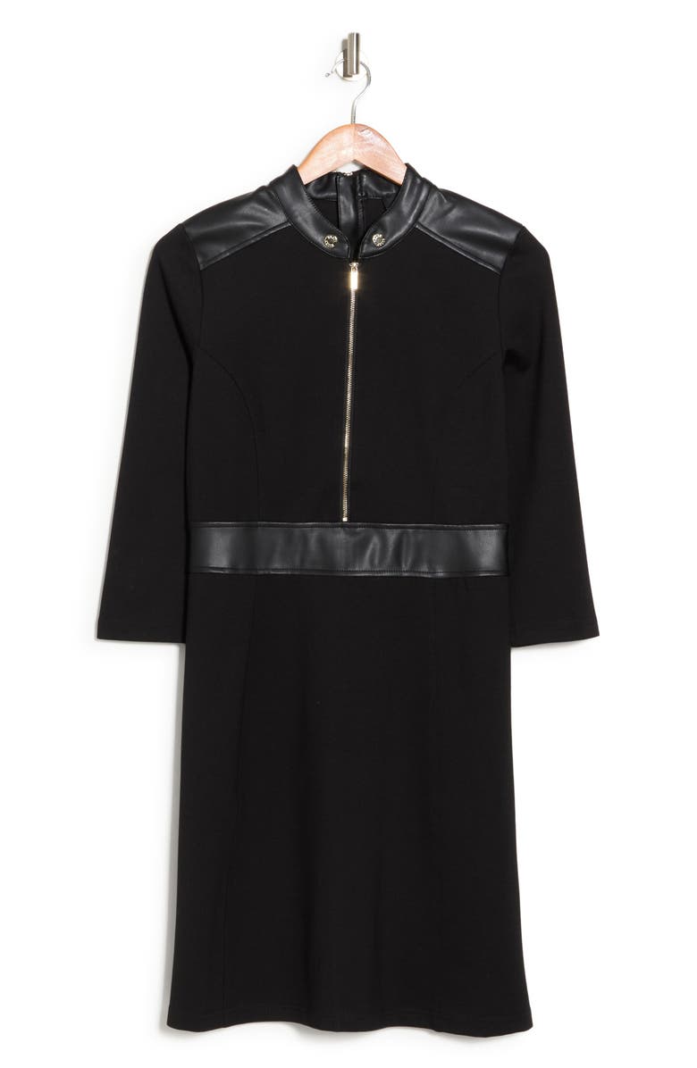 Ellen Tracy Long Sleeve Zip Front Mixed Media Dress | Nordstromrack