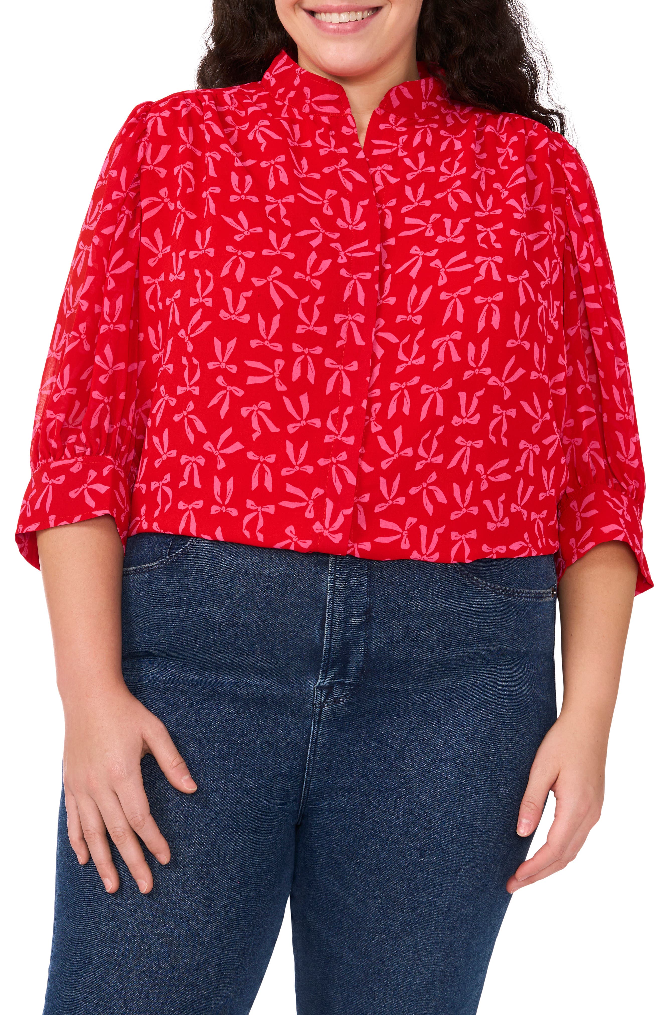 CeCe Bow Print Chiffon Button-Up Shirt | Nordstromrack