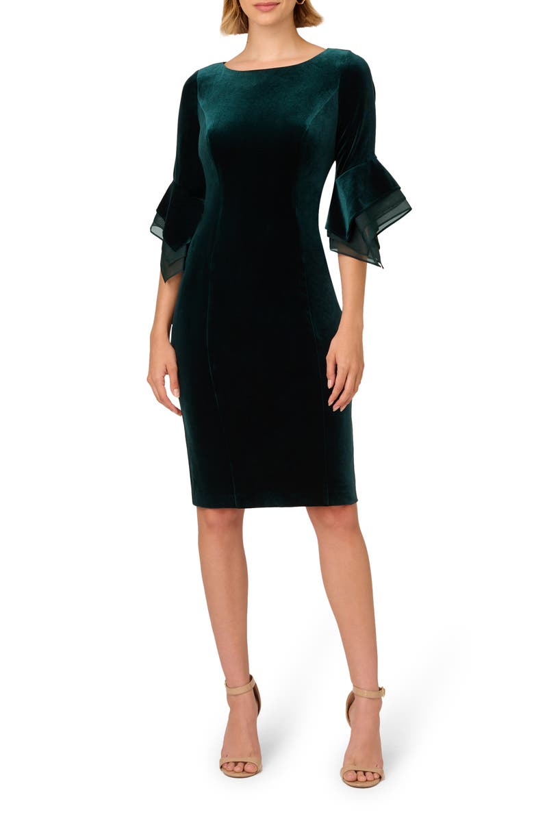 Adrianna Papell Velvet Bell Sleeve Sheath Dress | Nordstrom