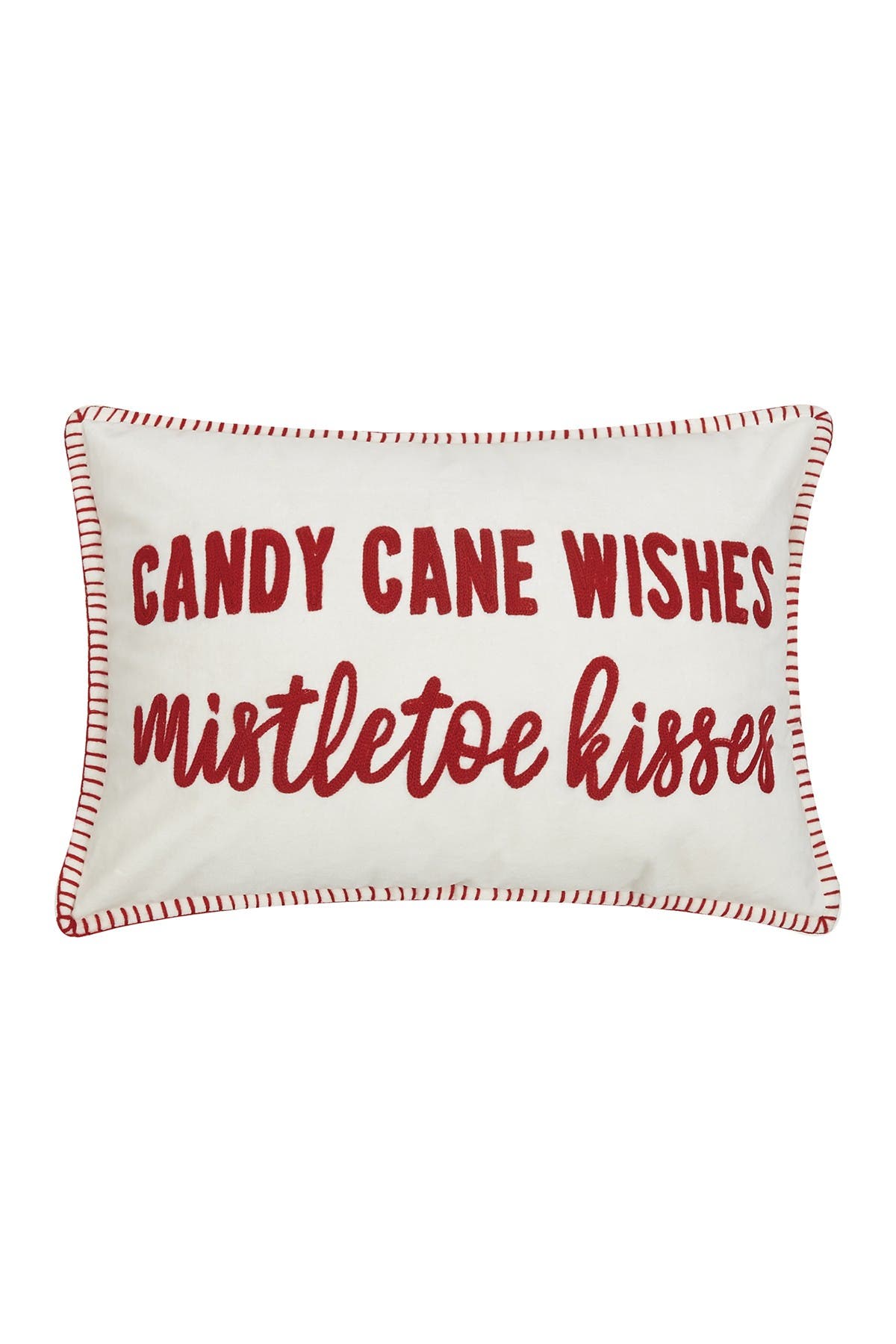 White/Red Candy Cane Wishes Crewel Embroidered Pillow (Women ...