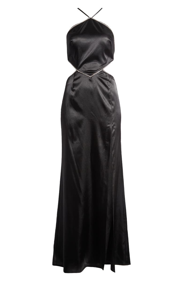 Morgan & Co. Embellished Trim Cutout Satin Halter Gown | Nordstromrack