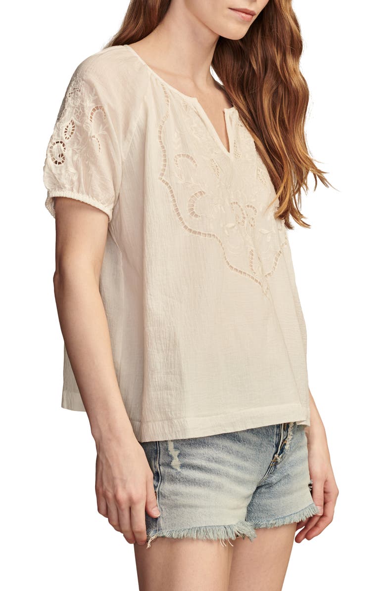 Lucky Brand Split Neck Cotton Eyelet Top | Nordstromrack