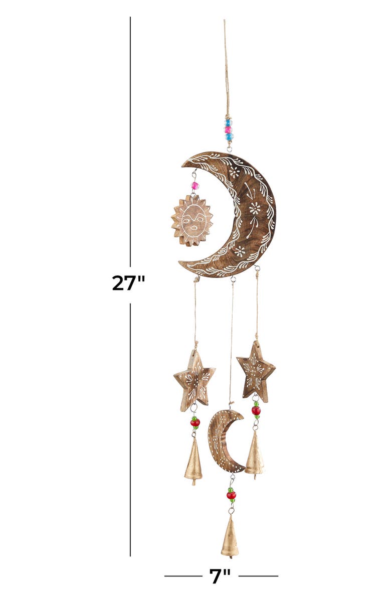 GINGER BIRCH STUDIO Goldtone Mango Wood Moon & Sun Windchime with Glass ...