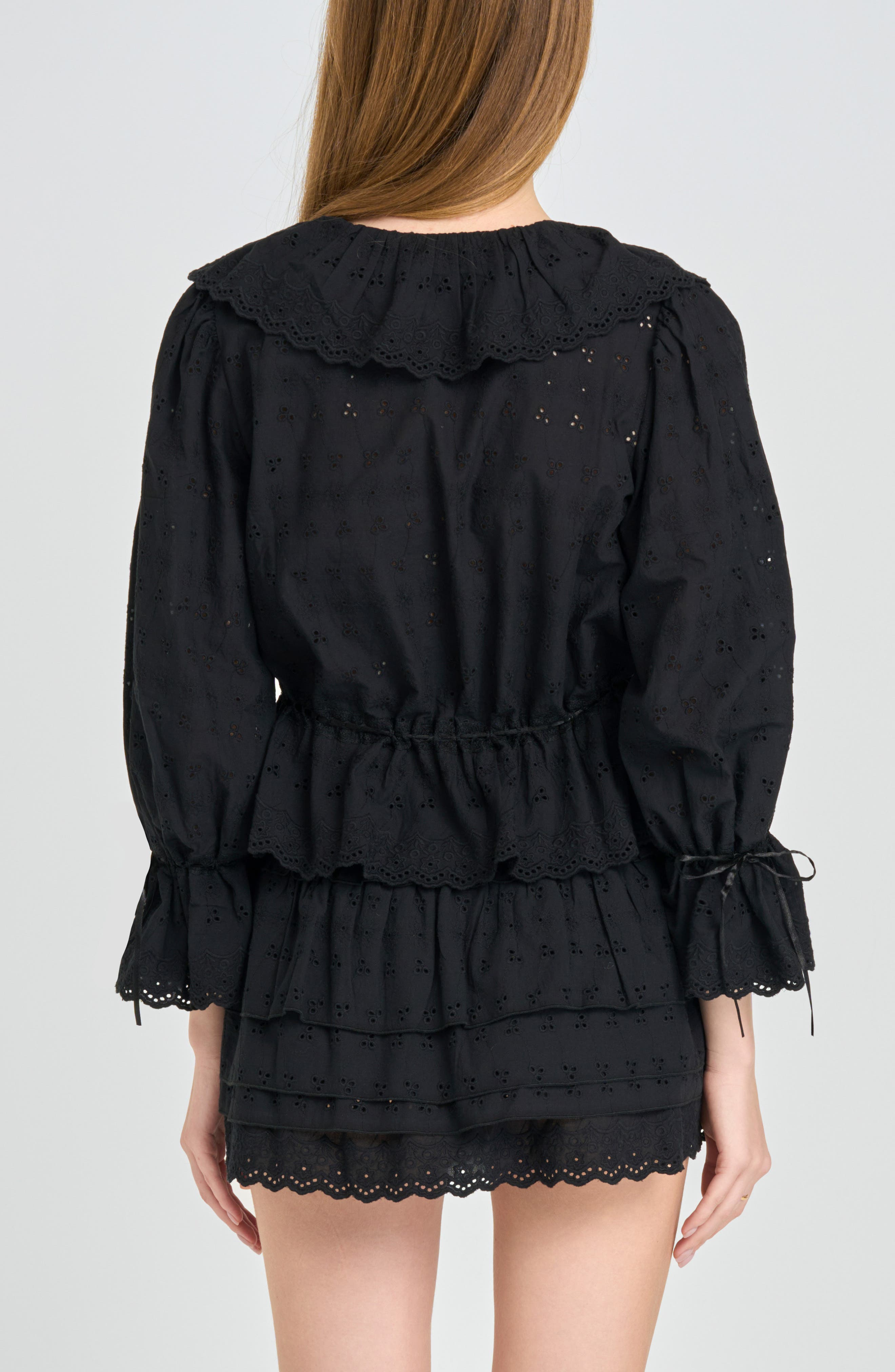 WAYF Sophia Eyelet Lace Trim Babydoll Crop Top | Nordstrom