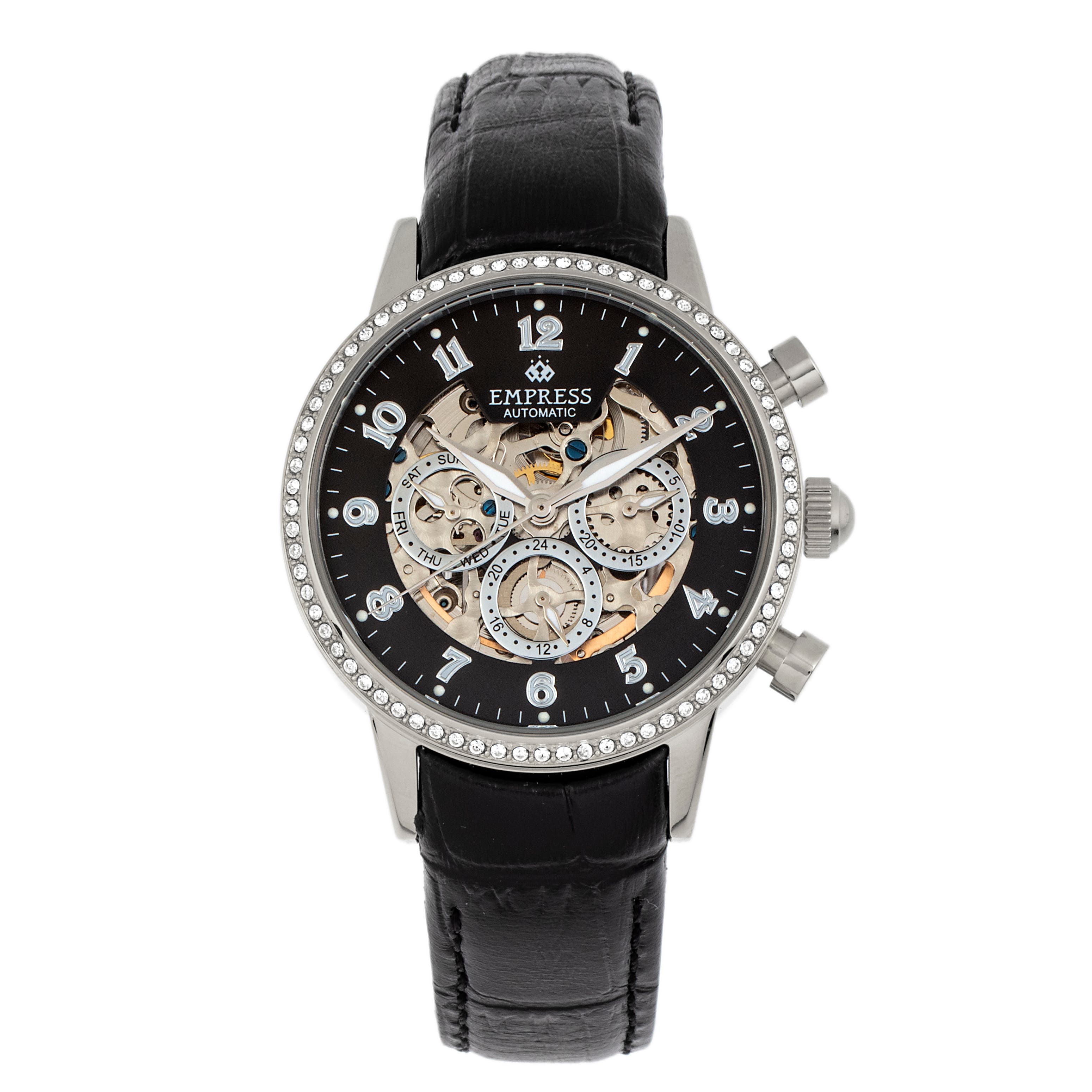 Empress Beatrice Automatic Skeleton Dial Leather-Band Watch with Day ...