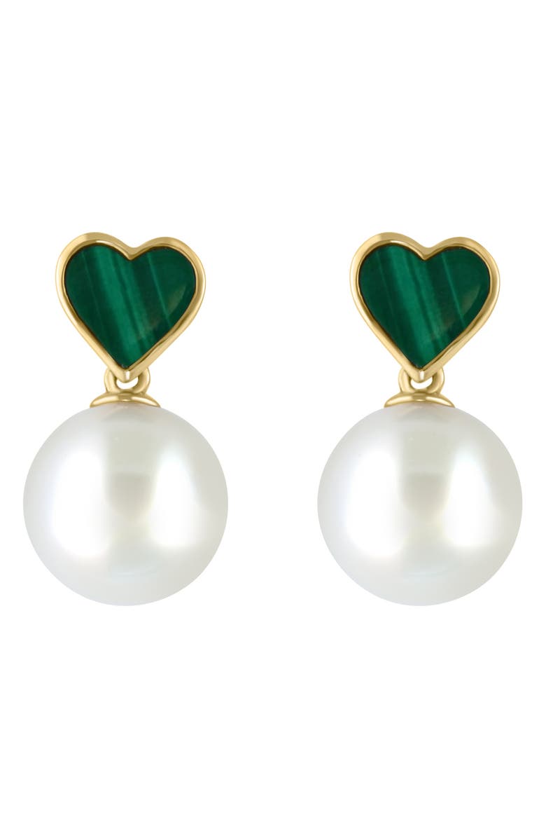 EFFY 14K Yellow Gold Malachite Heart & 8.5mm Freshwater Pearl Drop ...
