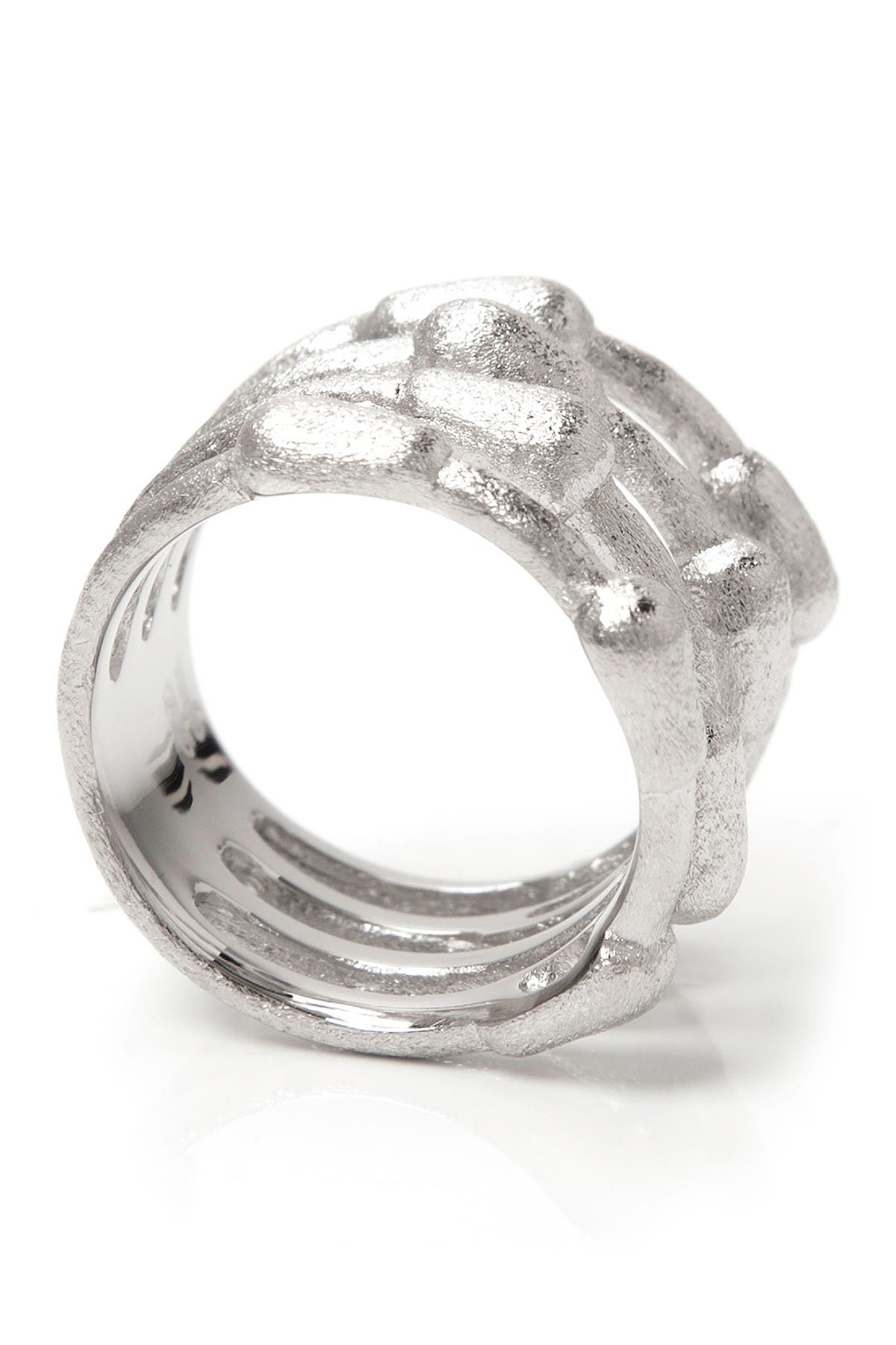 RIVKA FRIEDMAN White Rhodium Clad Satin Finish Bamboo-Shaped Band Ring ...