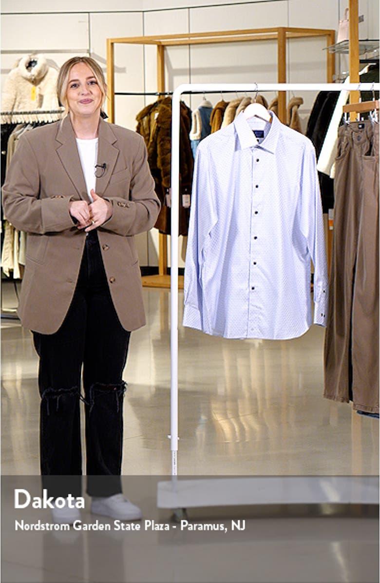 David Donahue Trim Fit Box Check Cotton Dobby Dress Shirt | Nordstrom