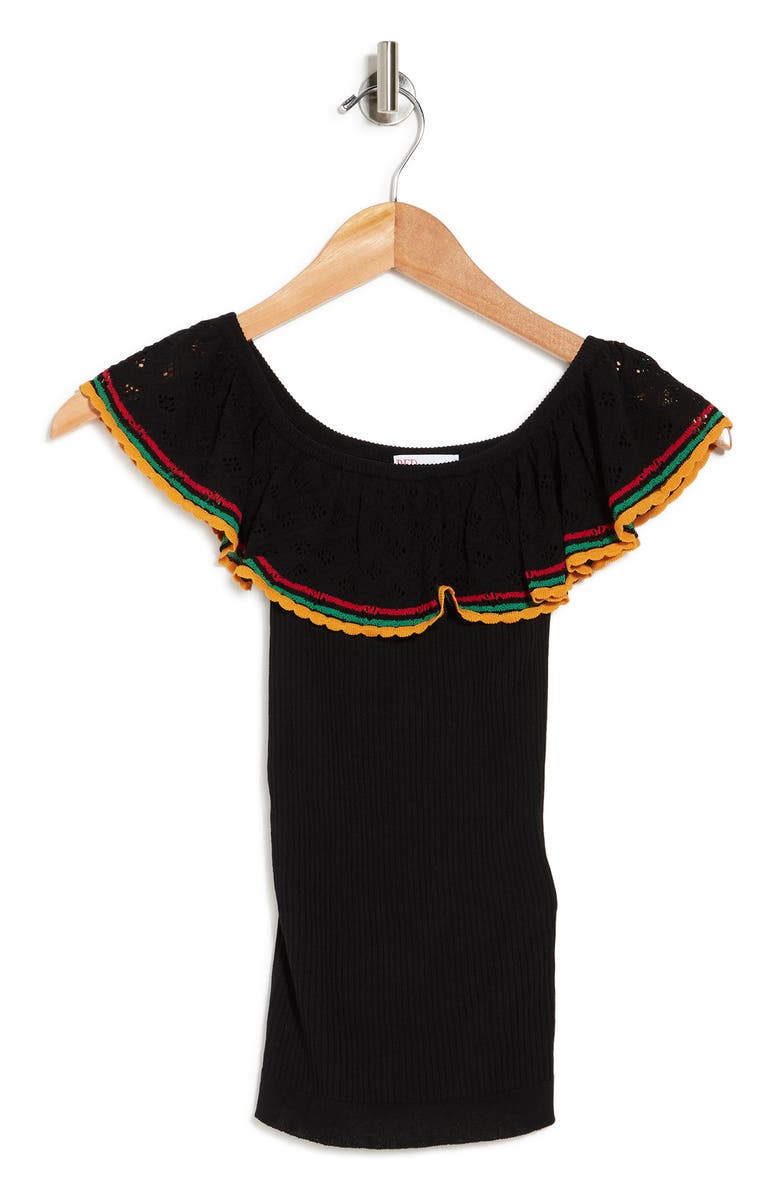 RED Valentino Ribbed Ruffle Popover Top | Nordstromrack