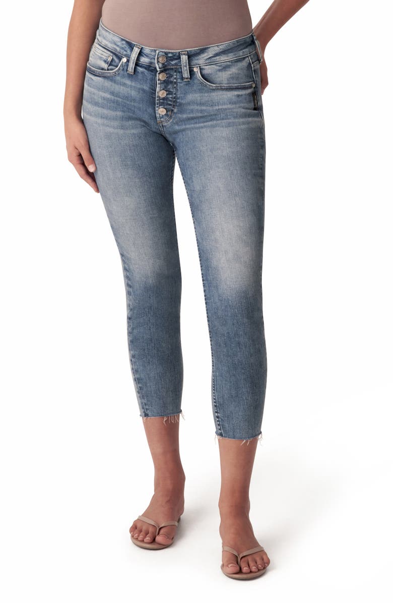 Silver Jeans Co. Suki Button Fly Raw Hem Crop Skinny Jeans | Nordstrom