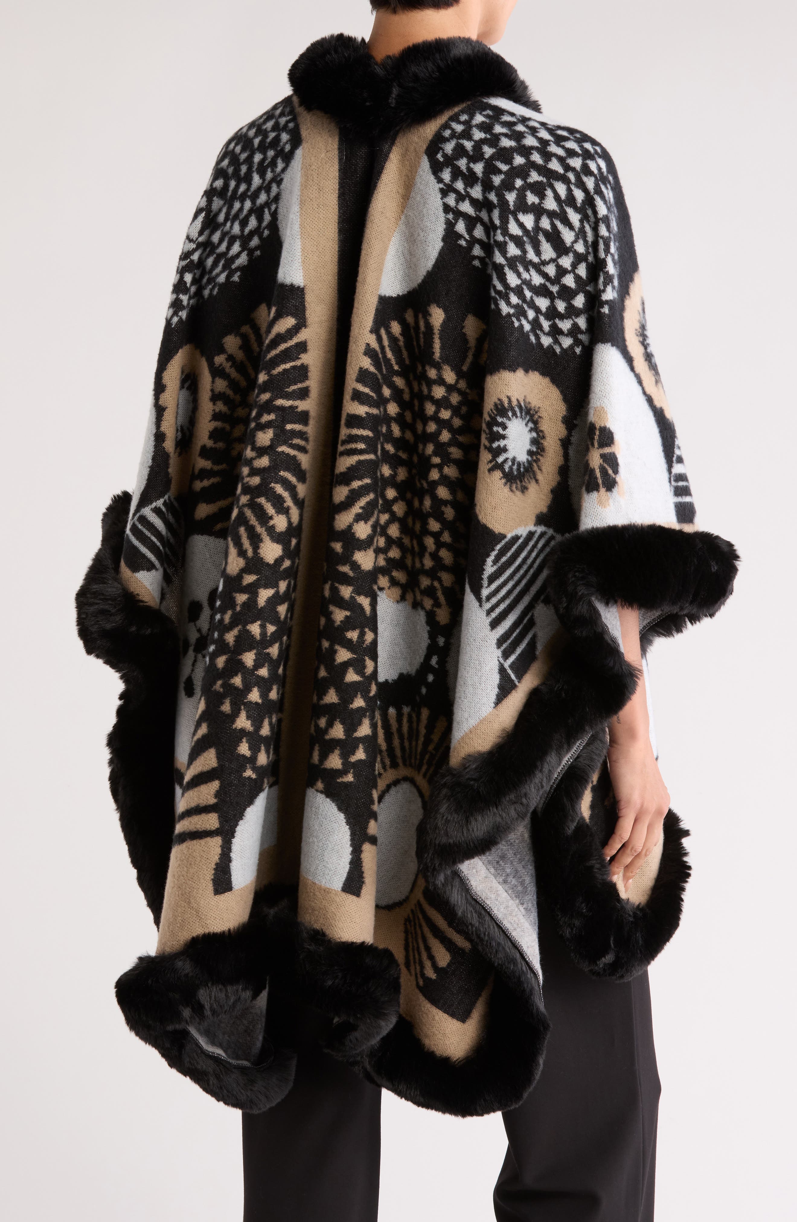 PATRIZIA LUCA Floral Faux Fur Trim Cape | Nordstromrack