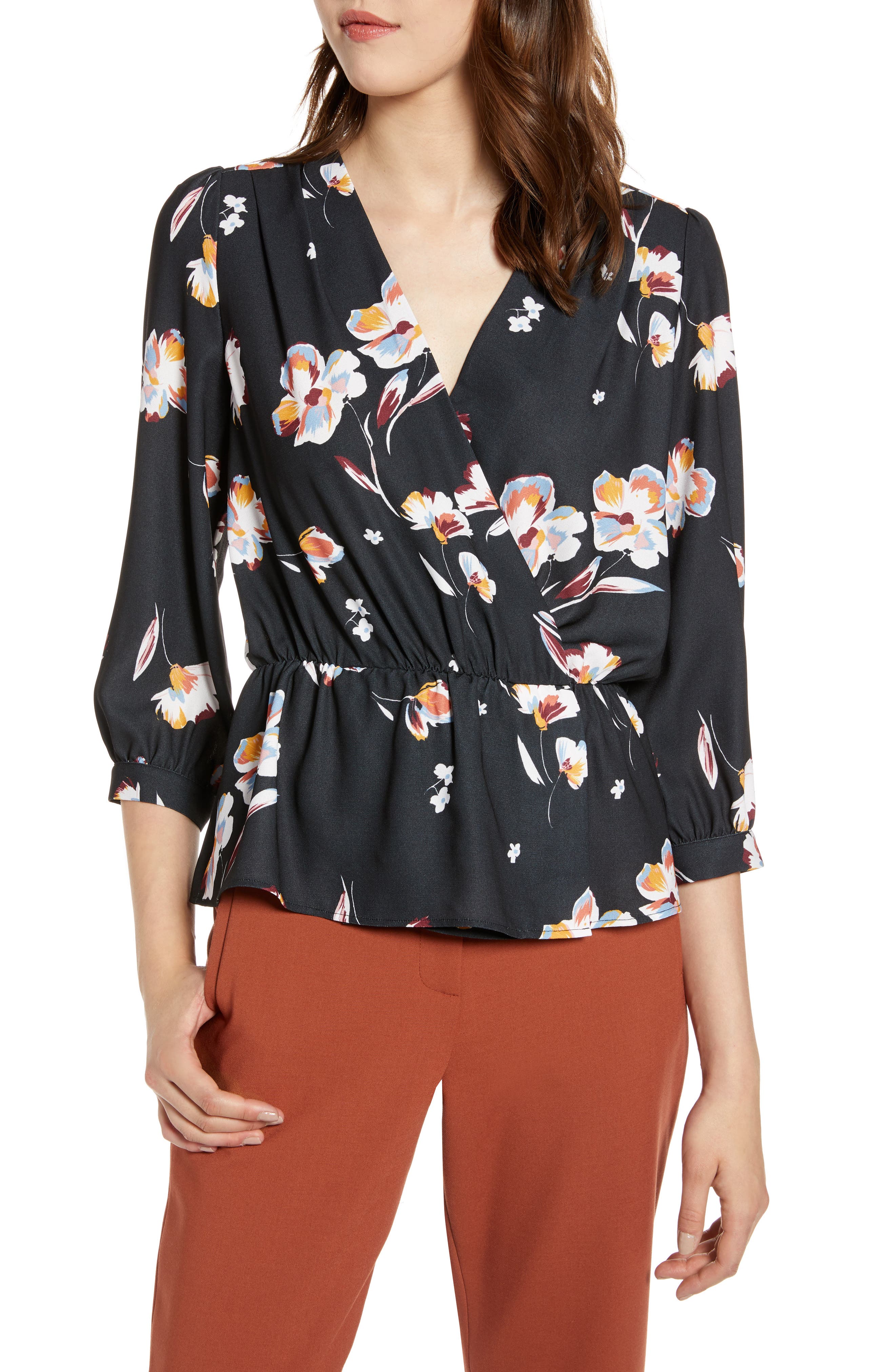 Halogen® Wrap Front Peplum Top | Nordstromrack