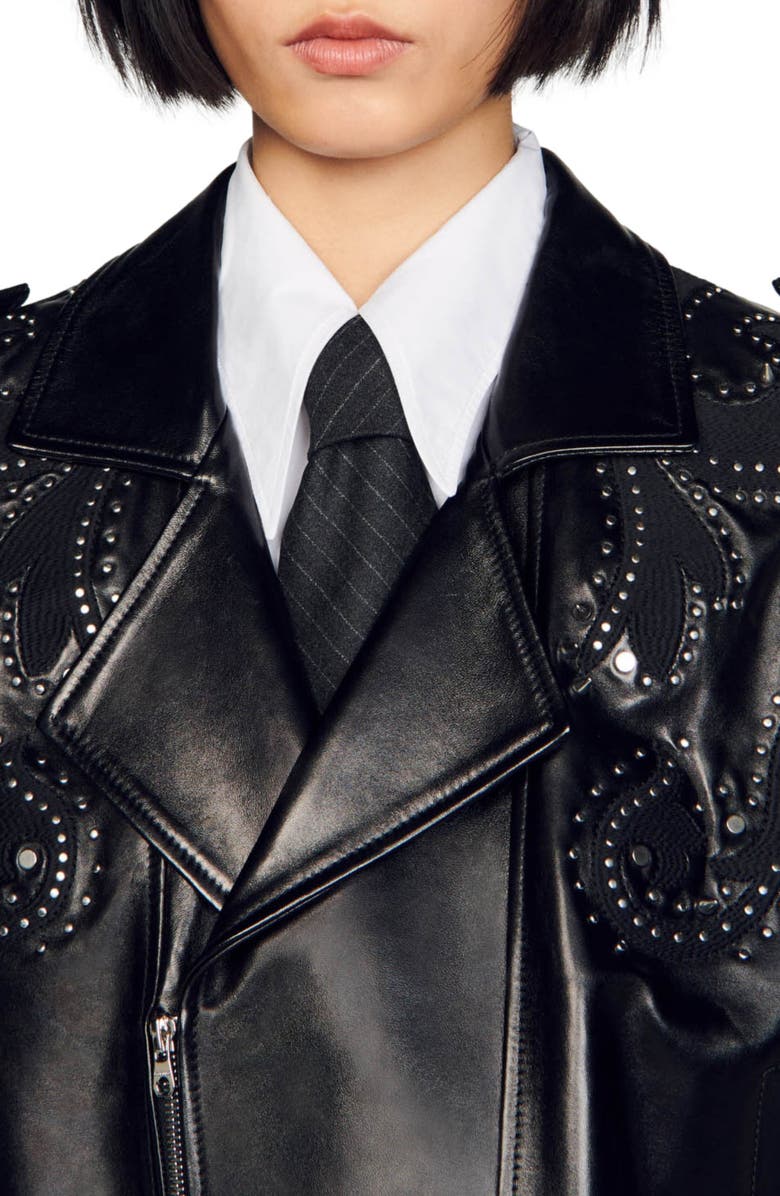 SANDRO Mariah Crop Leather Moto Jacket | Nordstrom
