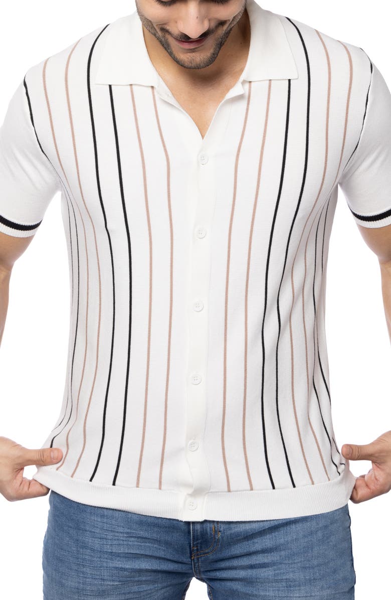 Spring + Mercer Stripe Short Sleeve Button-Up Polo Sweater | Nordstromrack