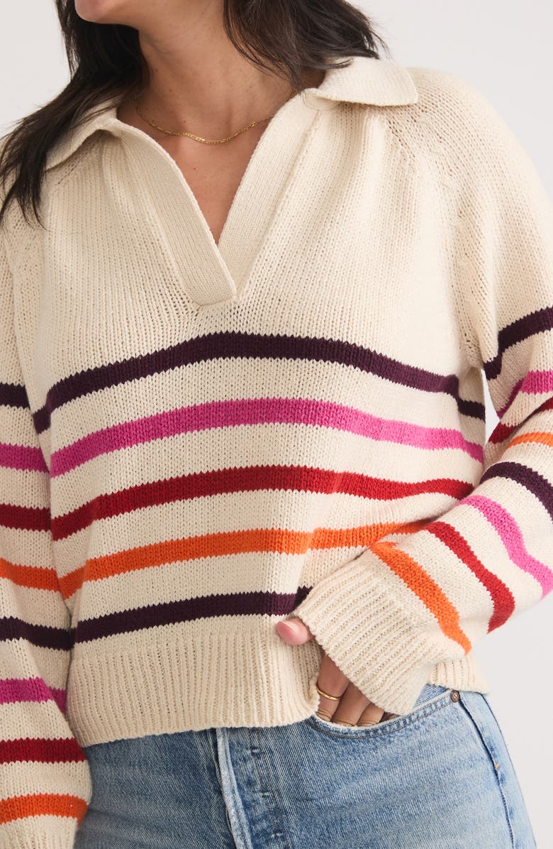 Marine Layer Claire Stripe Wool & Cotton Johnny Collar Polo Sweater ...