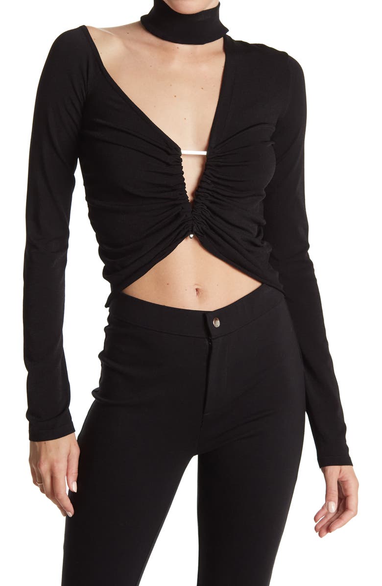 UNRAVEL Triangle Long Sleeve Cut-Out Collar Knit Top | Nordstromrack