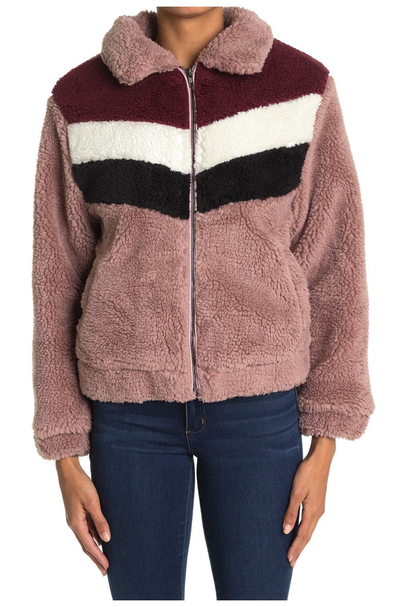 All in Favor Teddy Colorblock Faux Fur Zip Jacket | Nordstromrack