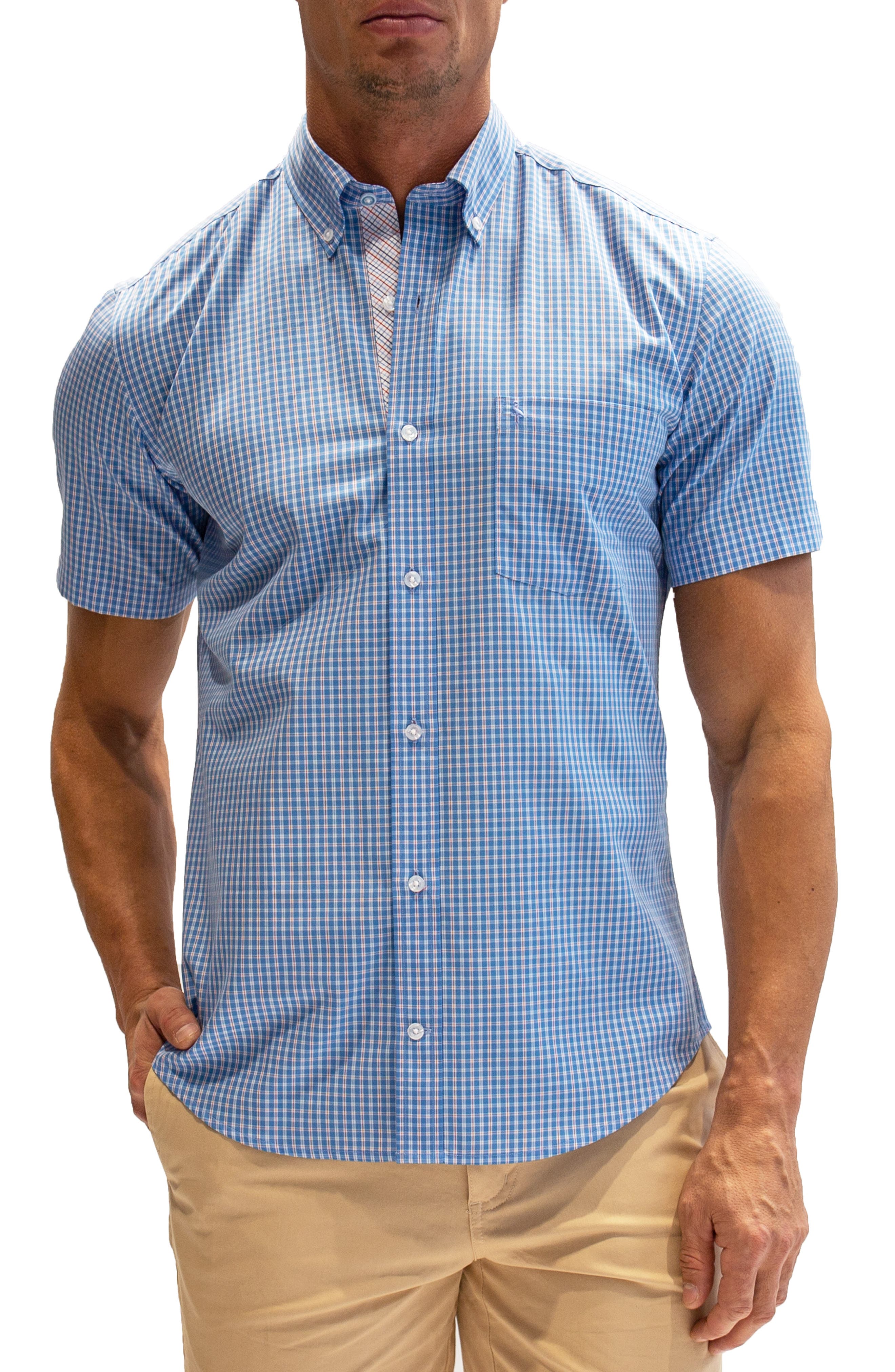TailorByrd Heritage Check Print Short Sleeve Cotton Button-Down Shirt ...