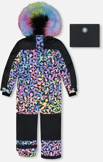 Deux par Deux Little Girl's One Piece Snowsuit Printed Rainbow Leopard ...
