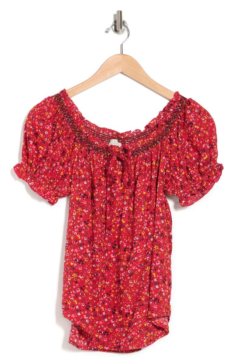 CHENAULT Rayon Challis Smocked Peasant Top | Nordstromrack
