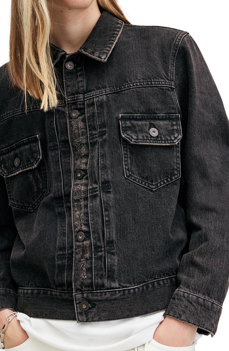 AllSaints Spirit Denim Jacket with Removable Jersey Hood | Nordstromrack