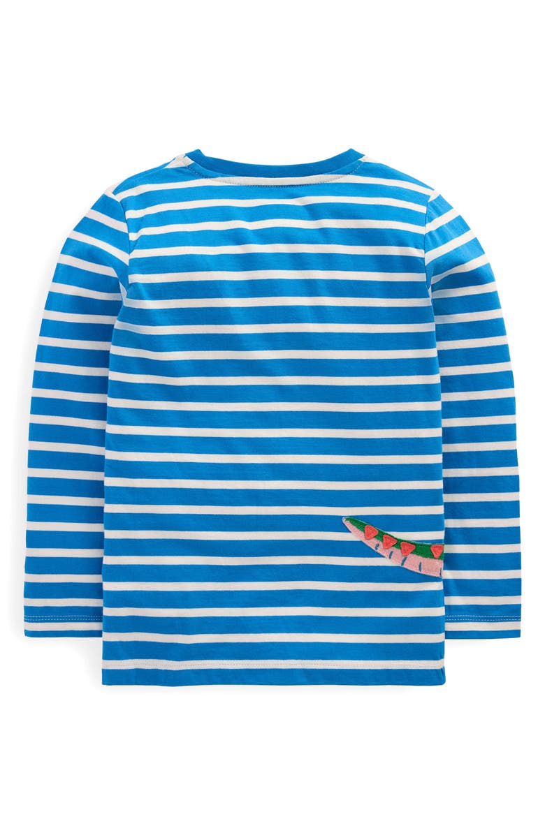 Mini Boden Kids' Dinosaur Appliqué Stripe Long Sleeve Cotton T-Shirt ...