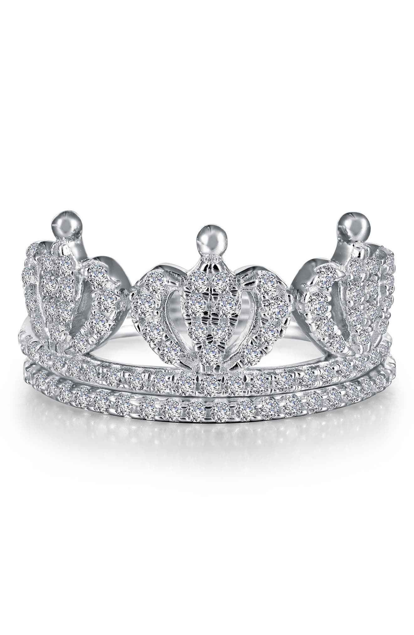 Lafonn Platinum Sterling Silver Simulated Diamond Stackable Crown Ring ...